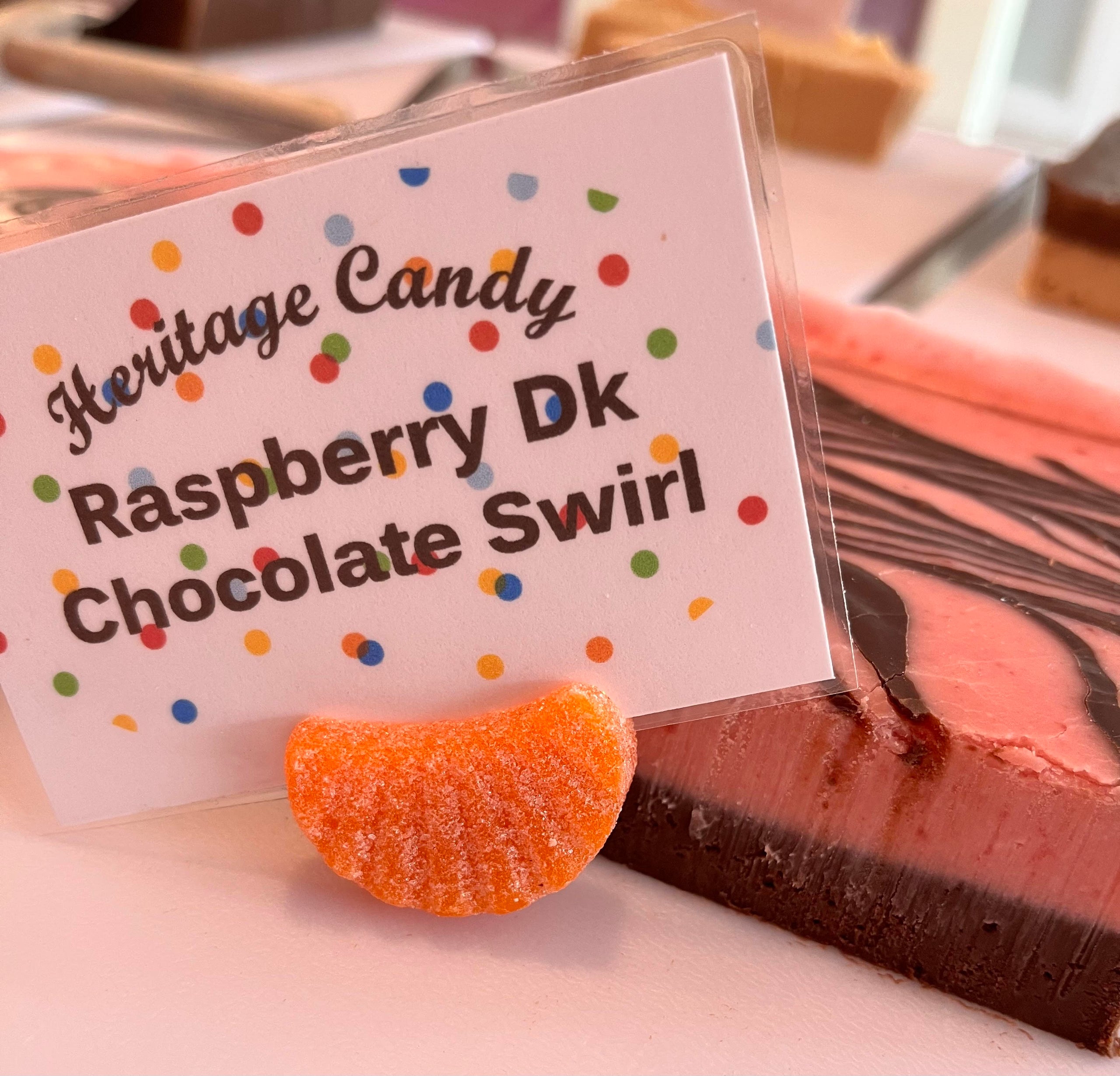 Raspberry Dark Chocolate Swirl Fudge - 1lb | Heritage Candy Store